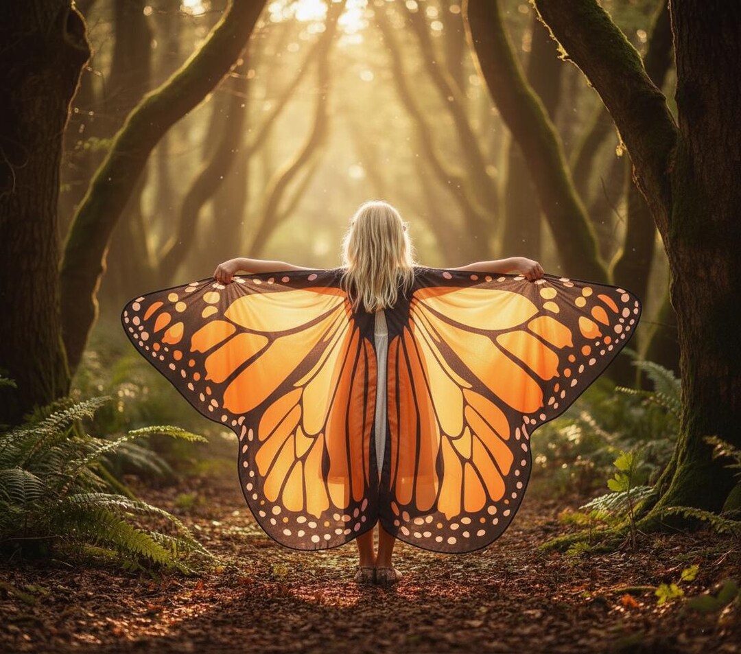 Butterfly Wings Kid Cape Monarch Orange Chiffon - Etsy