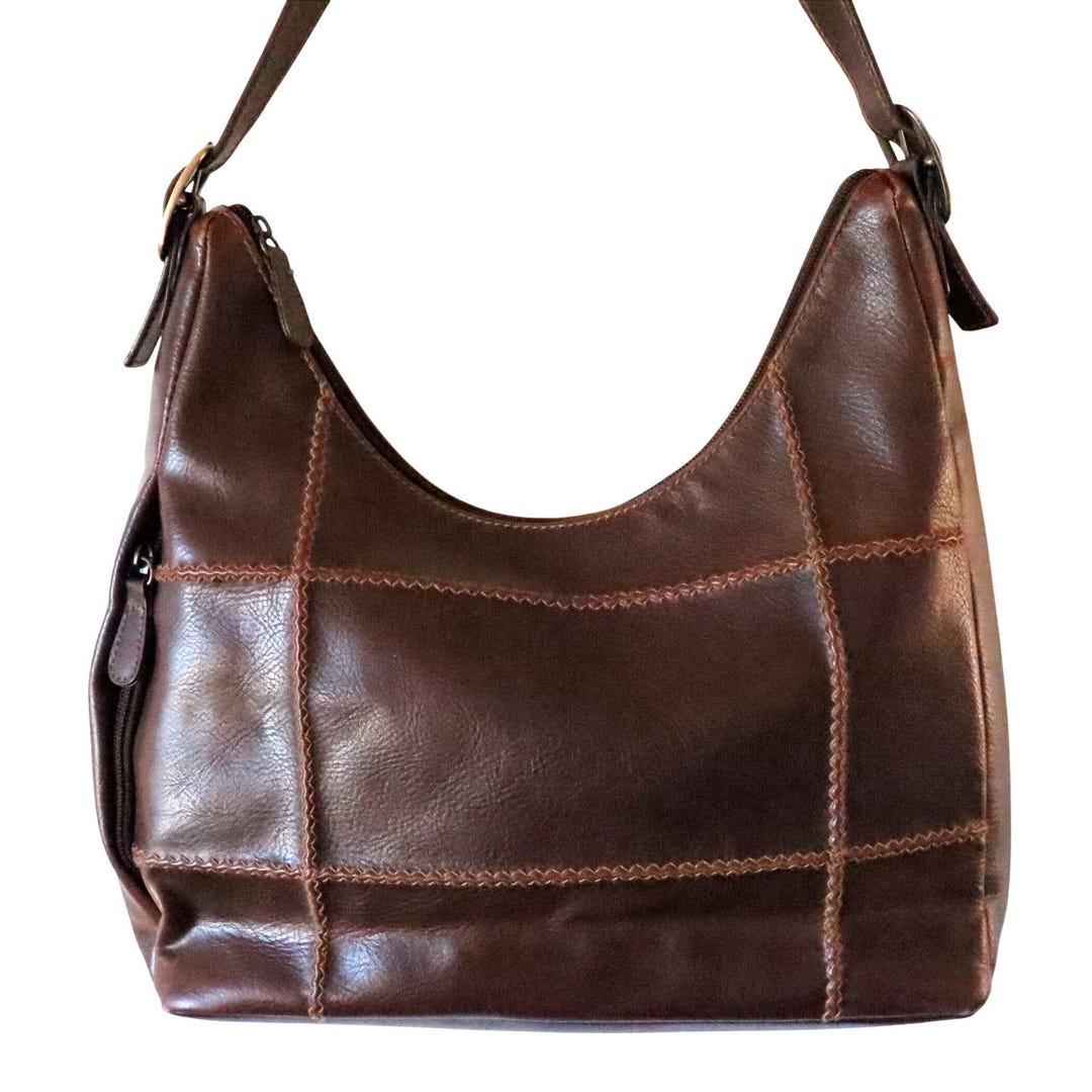 Payless Brown Faux Leather Hobo Shoulder Bag Y2K 90s Patchwork Asym ...