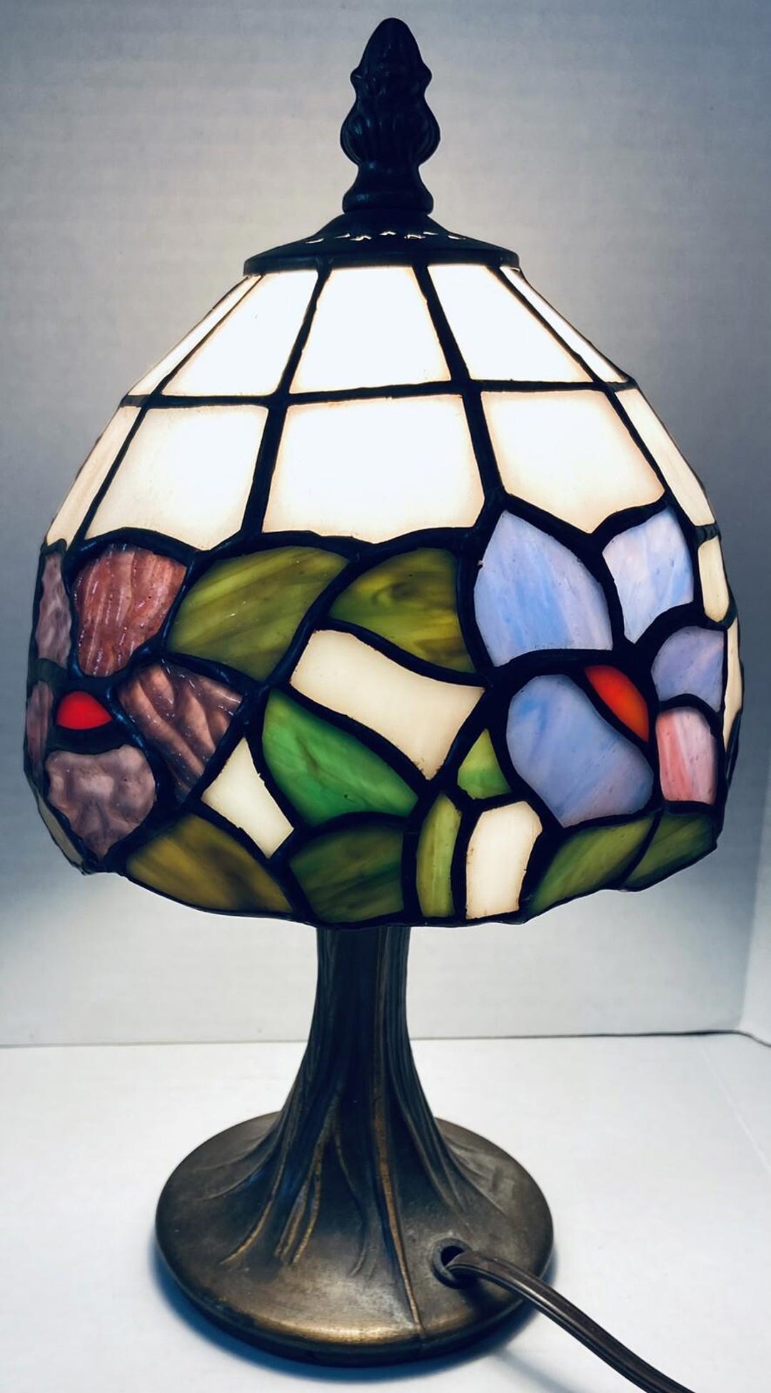 Vintage Tiffany Style Stained Glass Table Lamp-11” Purple & Indigo - Etsy