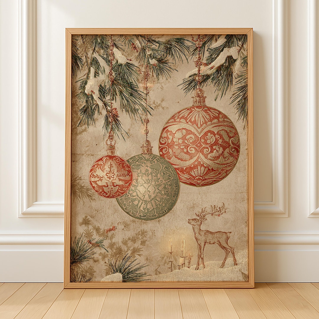 Vintage Christmas Ornaments Wall Art | Rustic Holiday Wall Decor ...