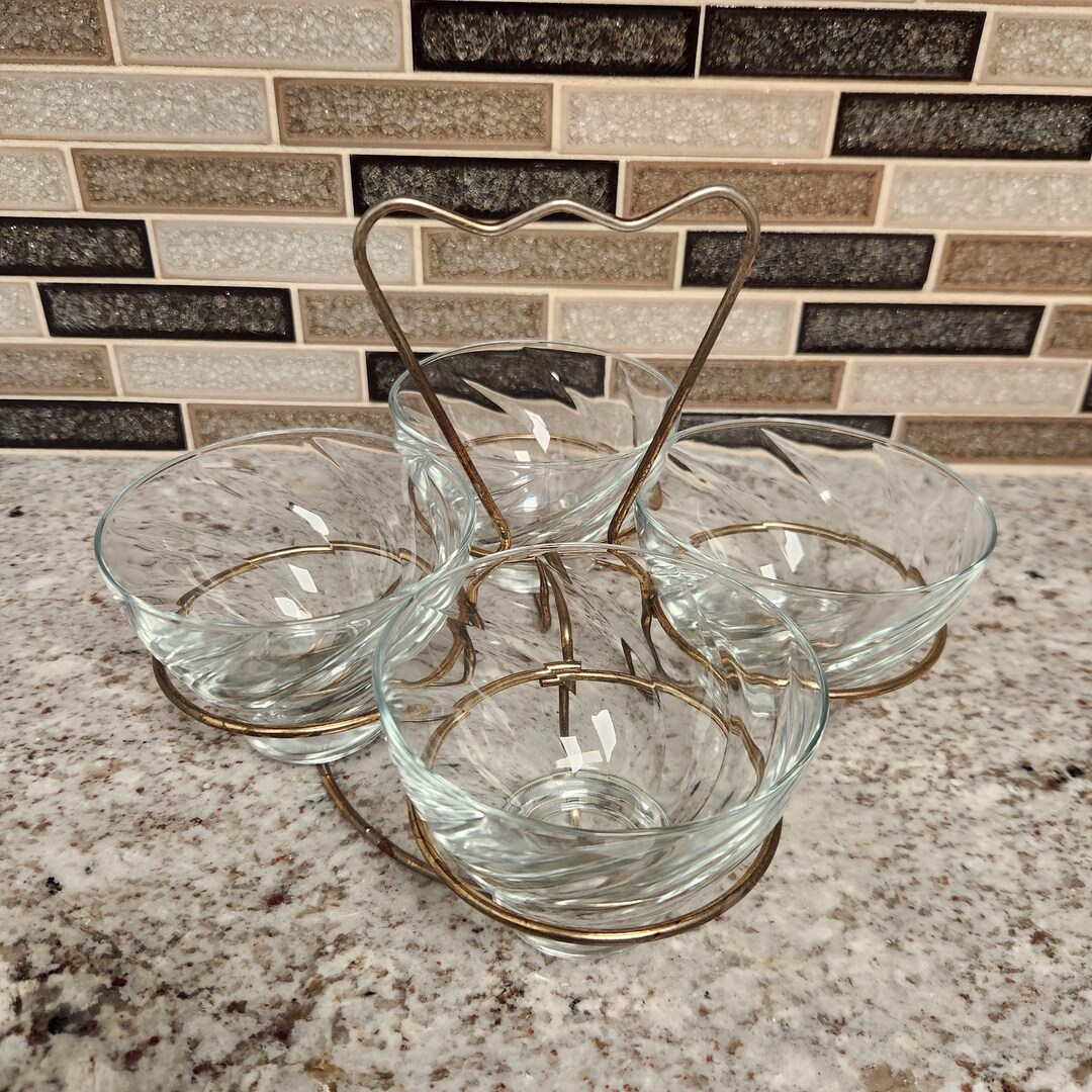 VTG MCM Serving Condiment Appetizer Bartender Caddy Set 4 Bowls & Metal ...