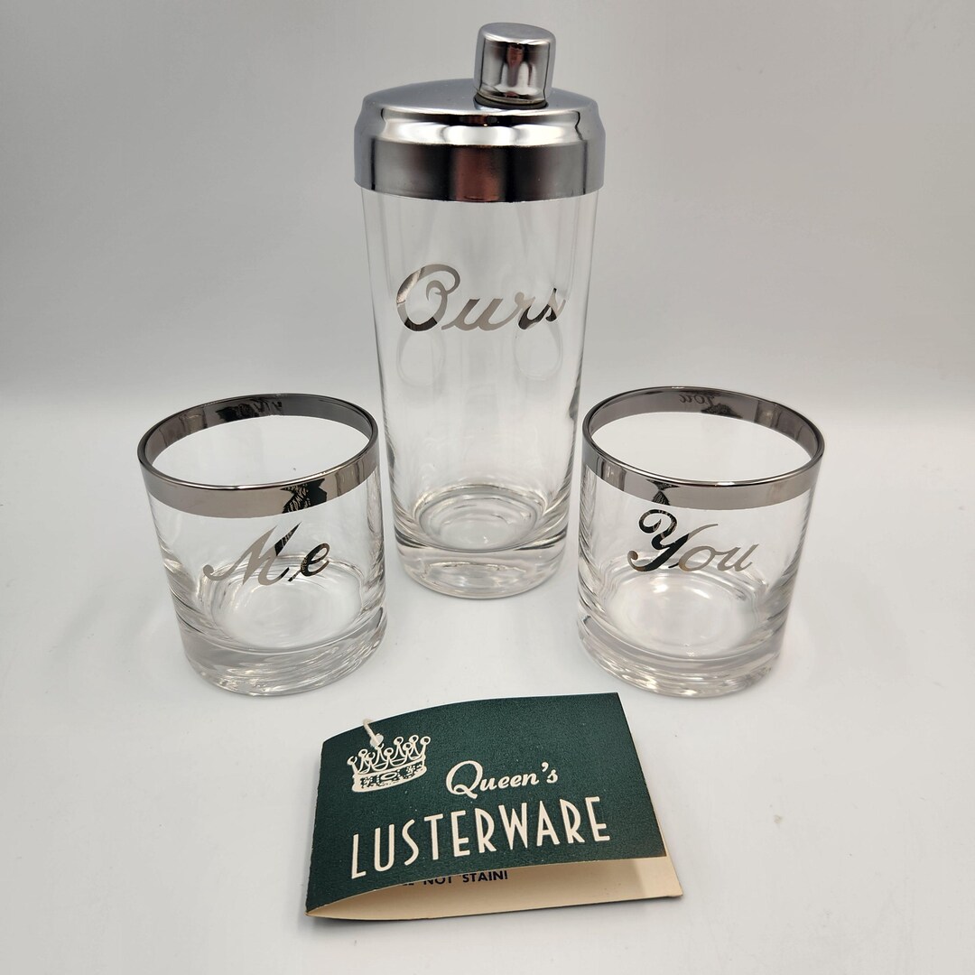 Vintage Queen's Lusterware Cocktail Shaker Set | Silver Script Barware ...