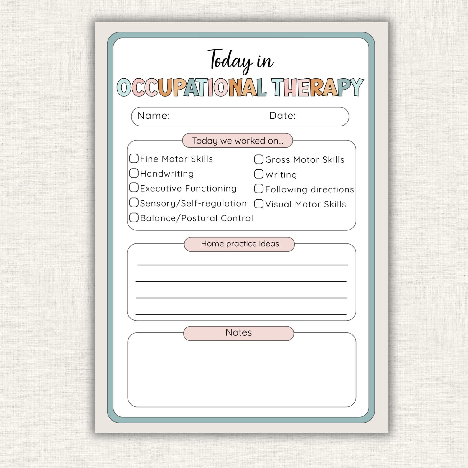 Occupational Therapy Home Practice Notepad | OT Home Notes ...
