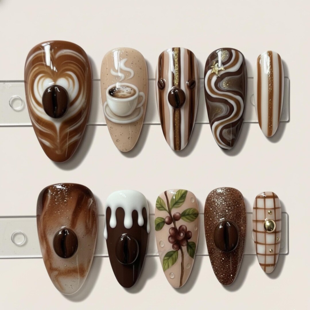 Handmade Press on Nails | Coffee & Chocolate Nail Art | Latte Art ...