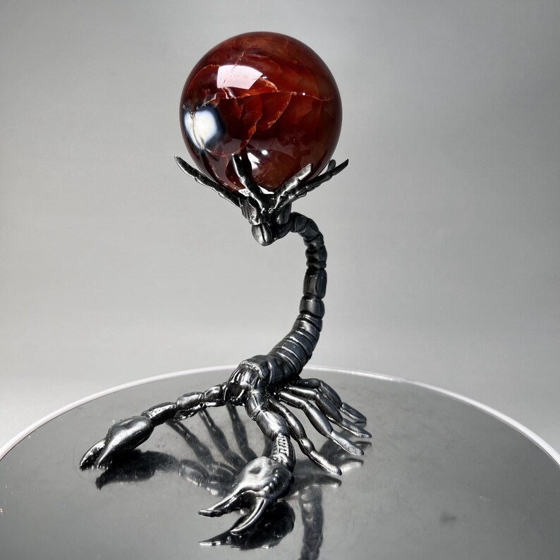 Sardonyx Sphere on Scorpion Metal Stand – Fiery Strength Crystal ...
