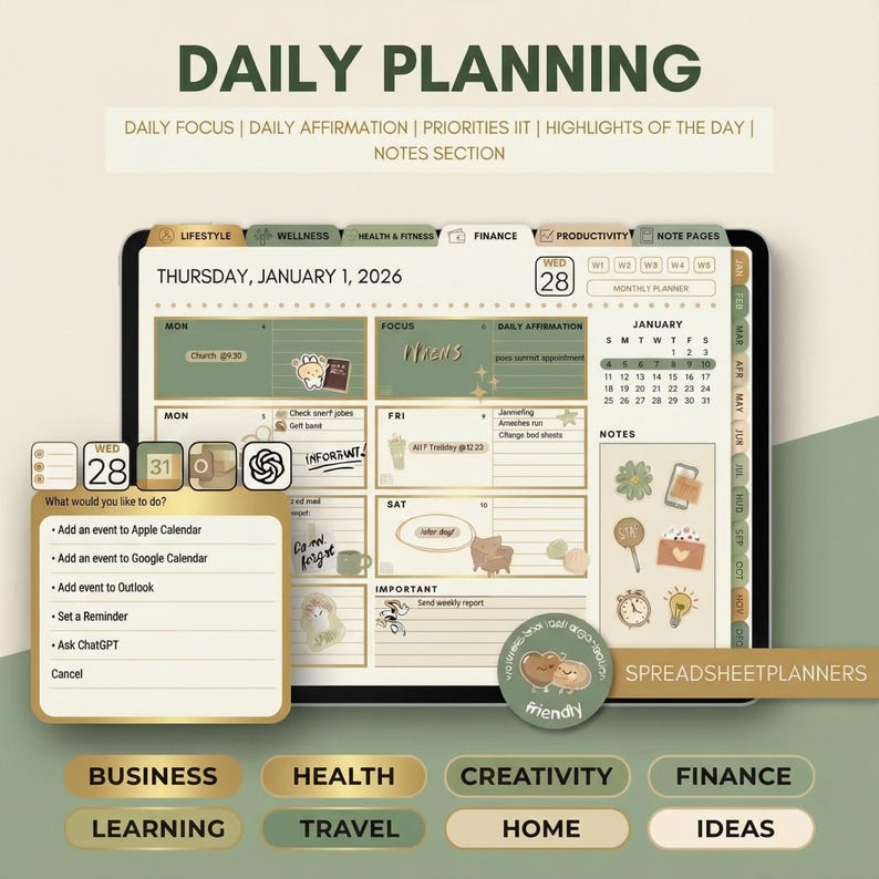 All-in-one Digital Planner 2026, Undated, Daily Weekly Monthly iPad ...
