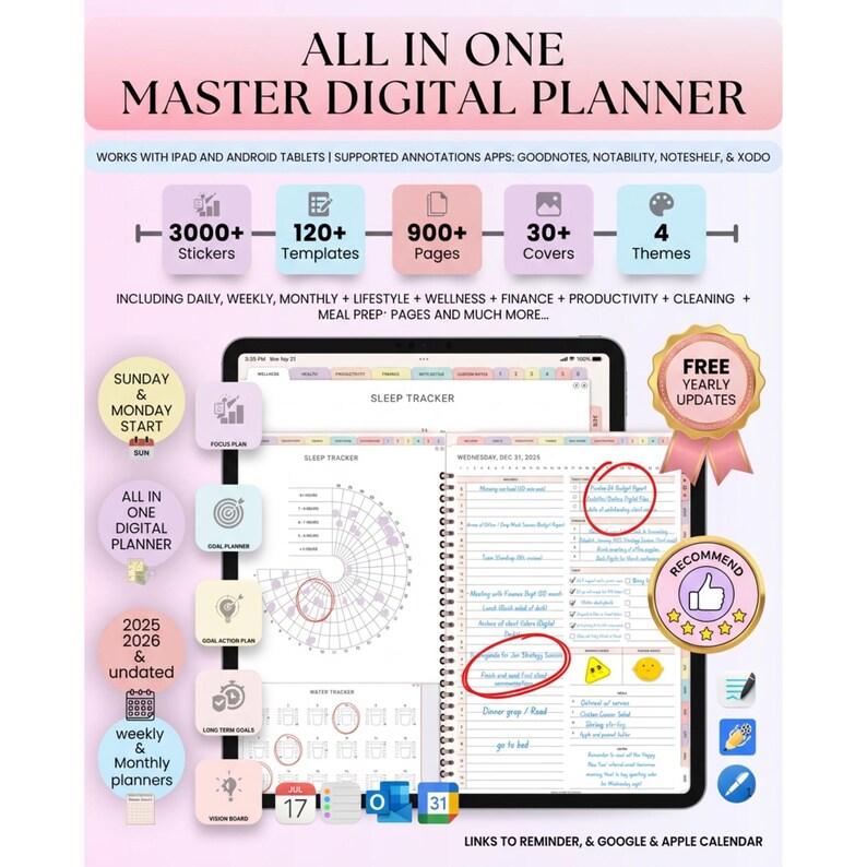 All-in-one Digital Planner 2026 Undated, Daily Weekly Monthly ...
