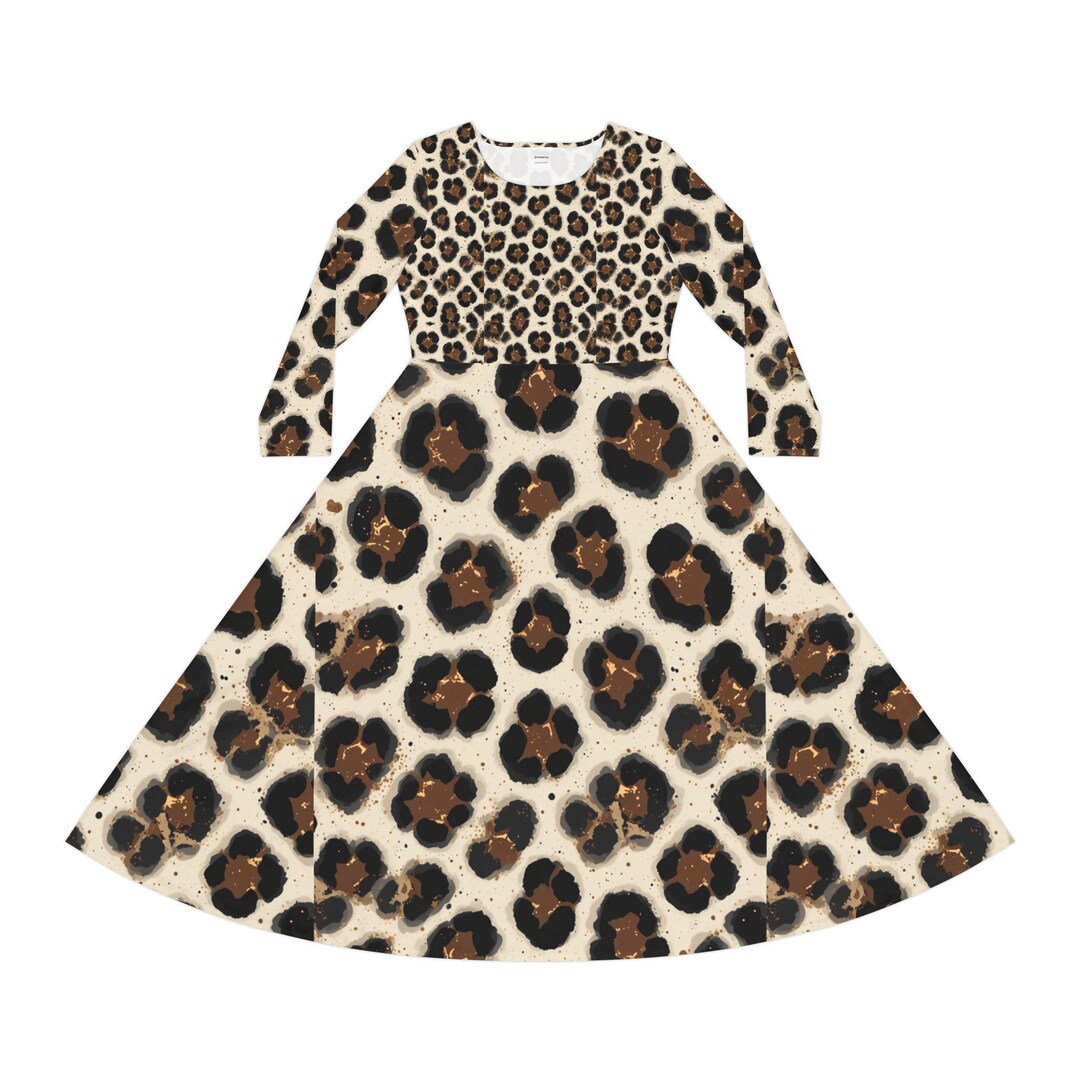 Leopard Print Dance Dress, Long Sleeve Dress | Animal Print Swing Dress ...