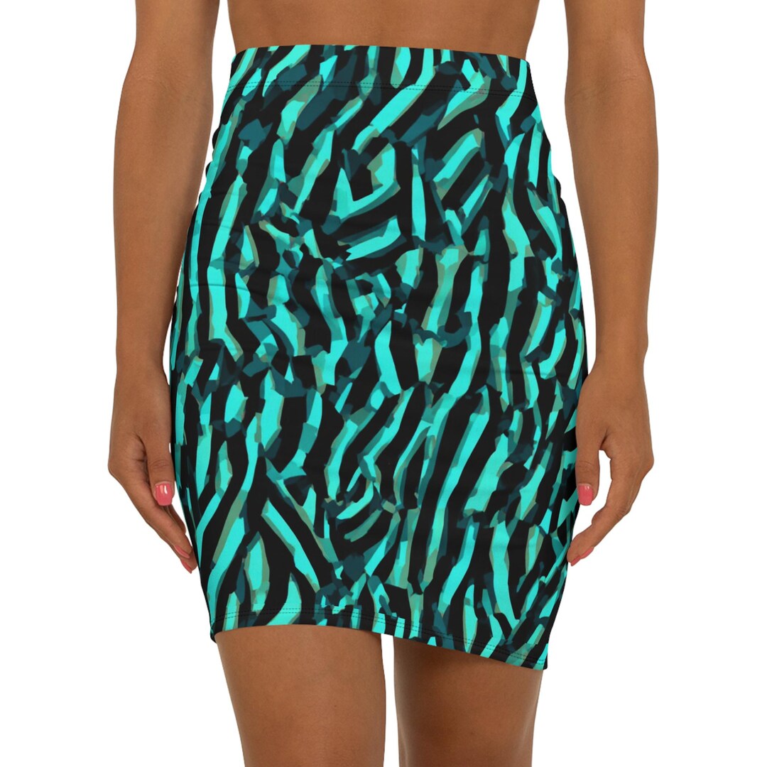 Teal Zebra Print Pencil Skirt | Abstract Animal Stripe Pattern - Etsy