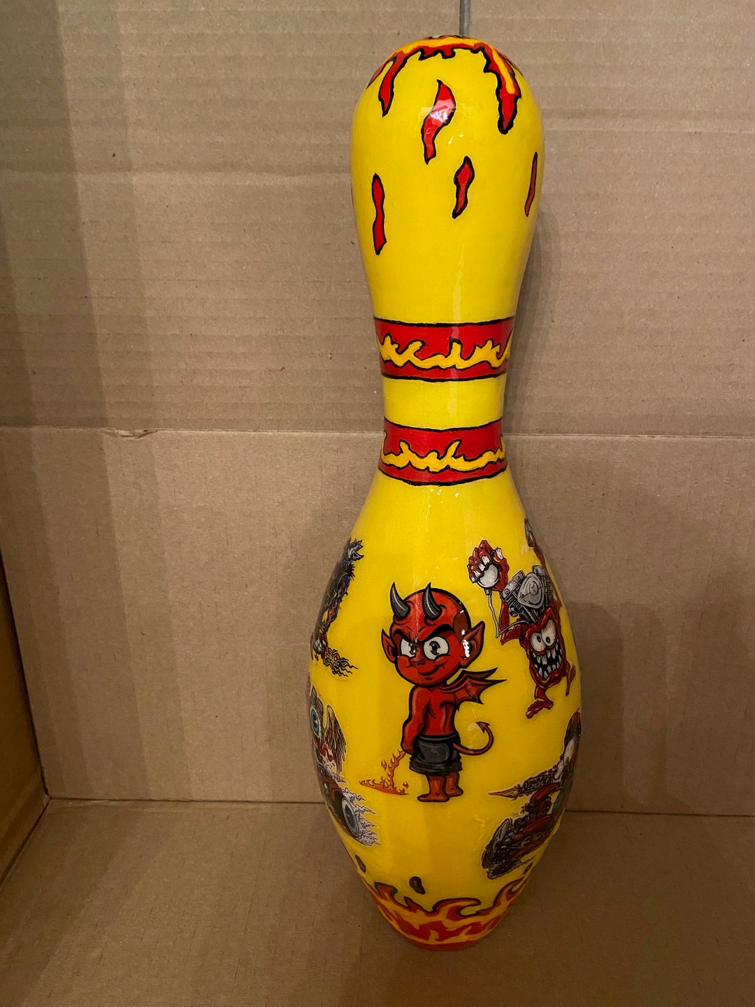 Weird-ohs Monster Stickers on a Hand Painted 15 Inch Bowling Pin With ...