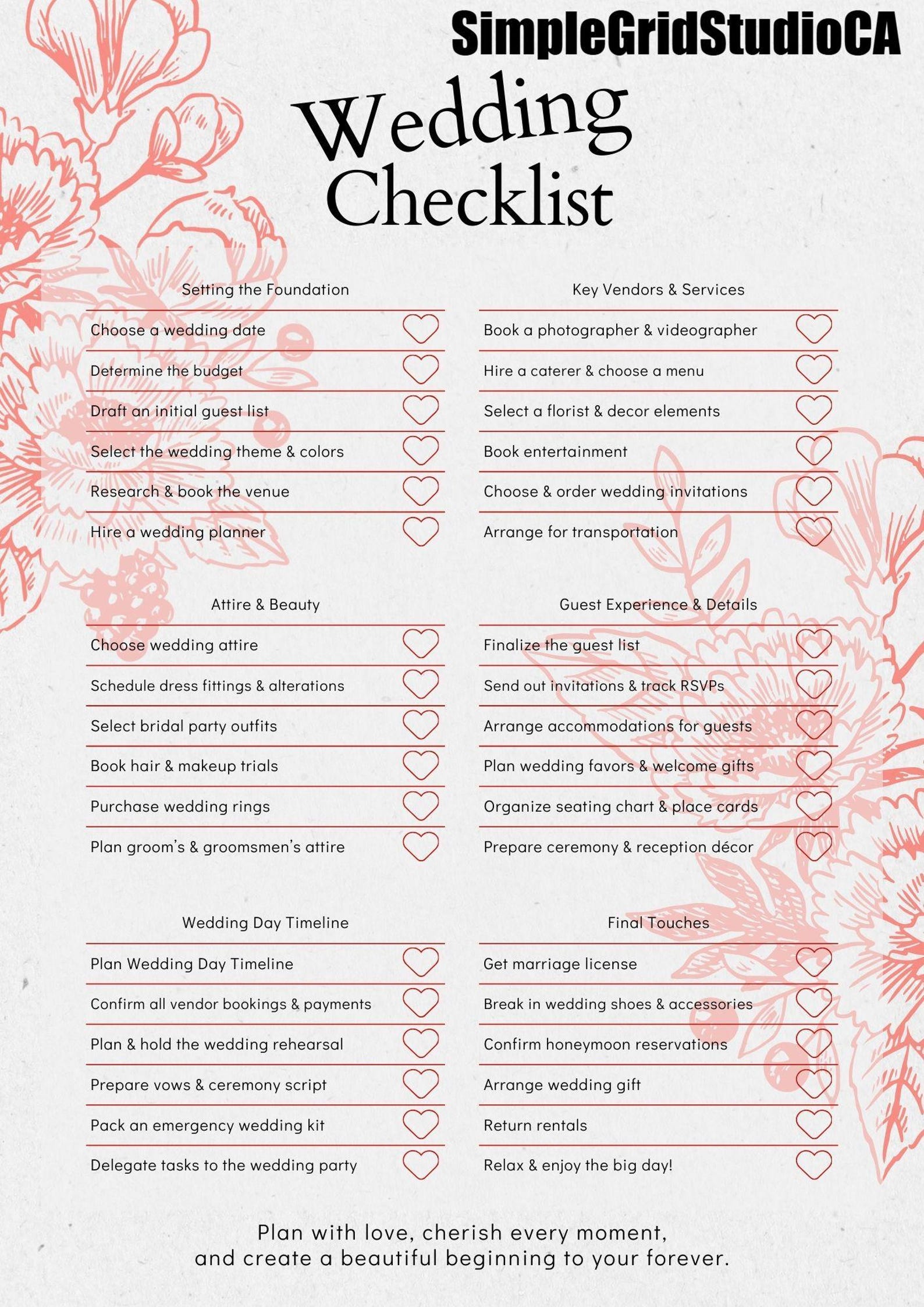 Minimalist Wedding Checklist | Printable Wedding Planner PDF | Bride To ...