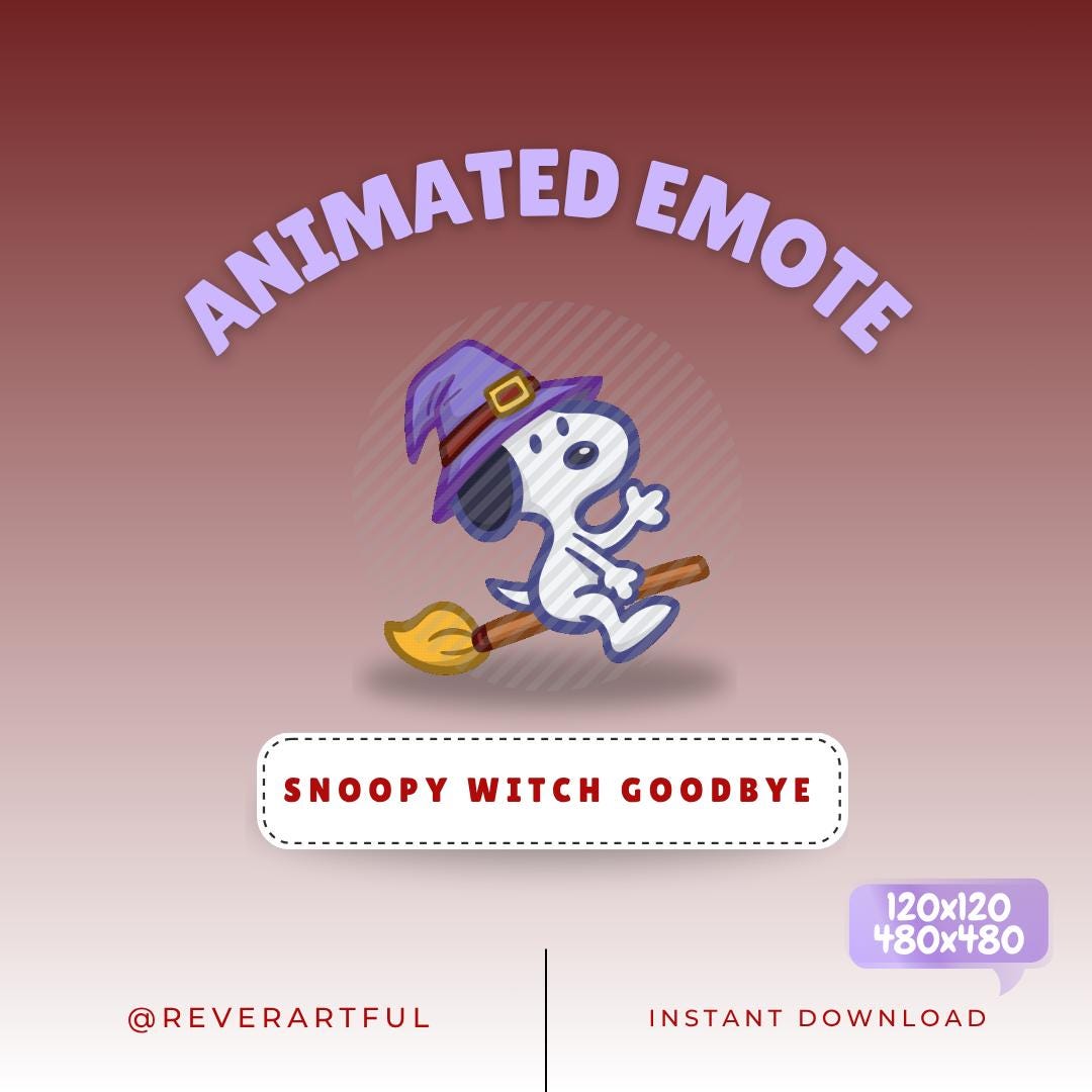 Snoọpy Witch Goodbye Greeting Animated Emote for Twitch, Discord ...