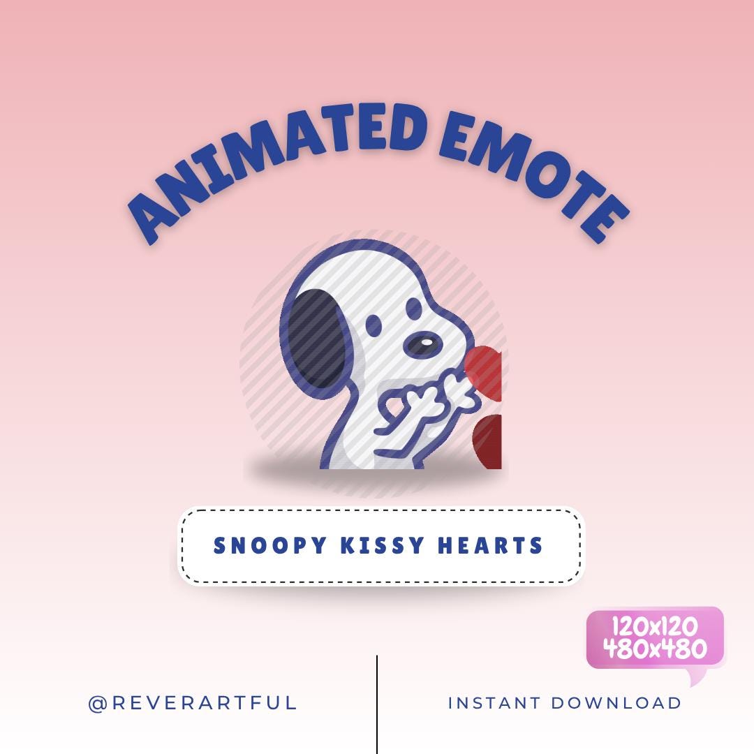 Snoọpy Kissy Hearts Animated Emote: Twitch, Discord, Youtube. White ...