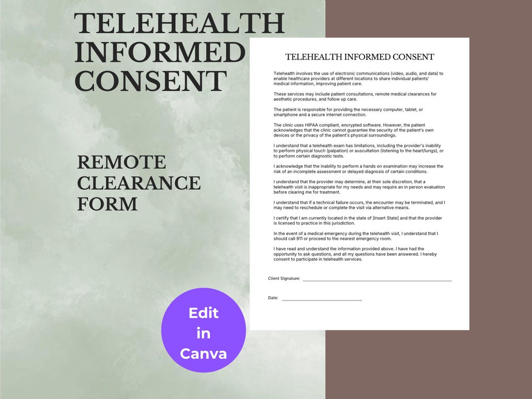 Telehealth Informed Consent Form, Med Spa Remote Consultation, Virtual ...