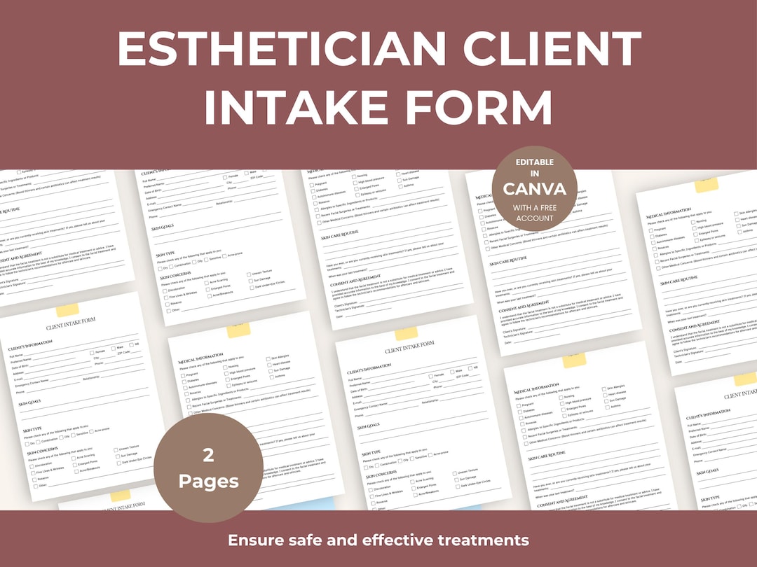 Esthetician Intake Form, Client Medical History, Skincare Analysis ...