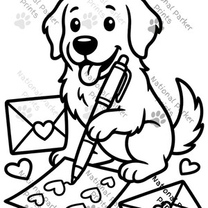 Golden Retriever Valentine's Day Coloring Pages, Printable PDF for Dog ...