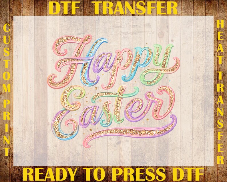 Happy Easter DTF Transfer, Glitter Easter Text Ready to Press, Preppy ...
