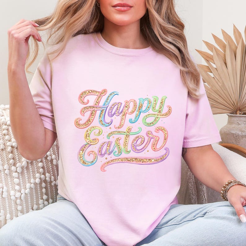 Happy Easter DTF Transfer, Glitter Easter Text Ready to Press, Preppy ...