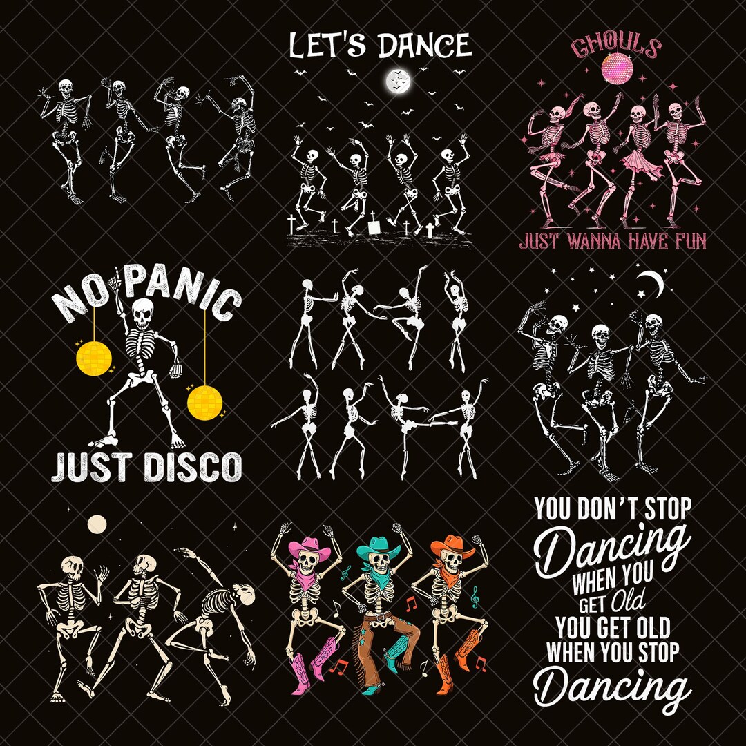 Skeleton Dance PNG Bundle, Disco Skeleton Digital Download, Ghouls Just ...