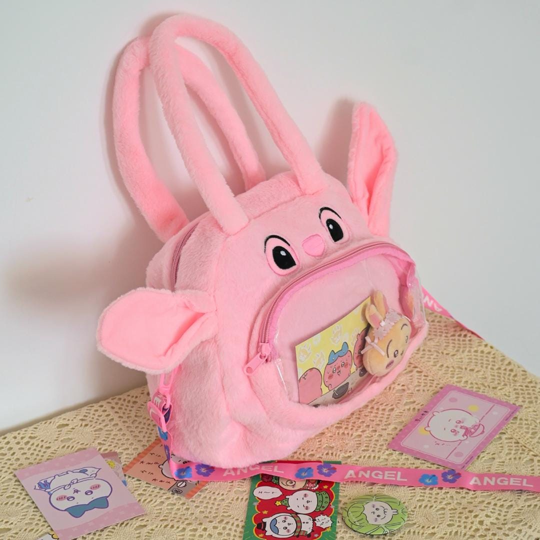 Pink Plush Bunny Ita Bag | Kawaii Clear Tote - Etsy