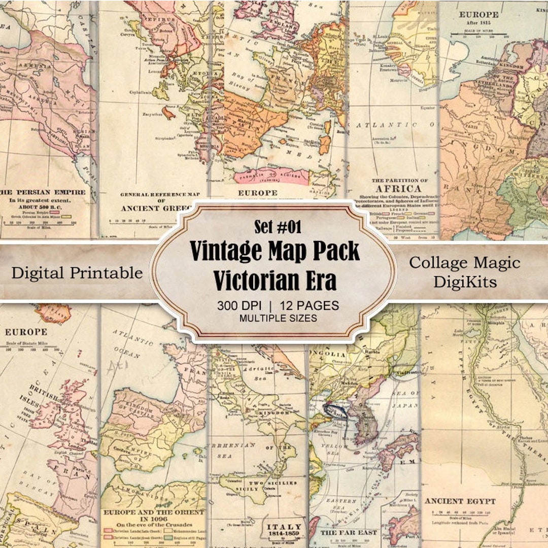 Vintage Antique Printable Maps | Digital Paper Kit Ephemera Junk ...