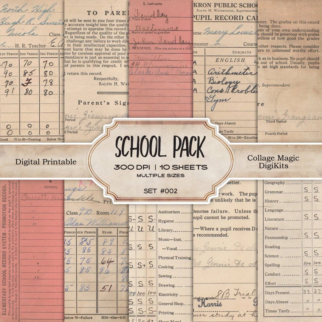 Antique School Grades Set #002 | Digital Paper Kit Ephemera Vintage ...