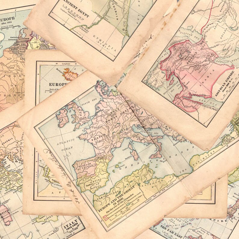 Vintage Antique Printable Maps | Digital Paper Kit Ephemera Junk ...