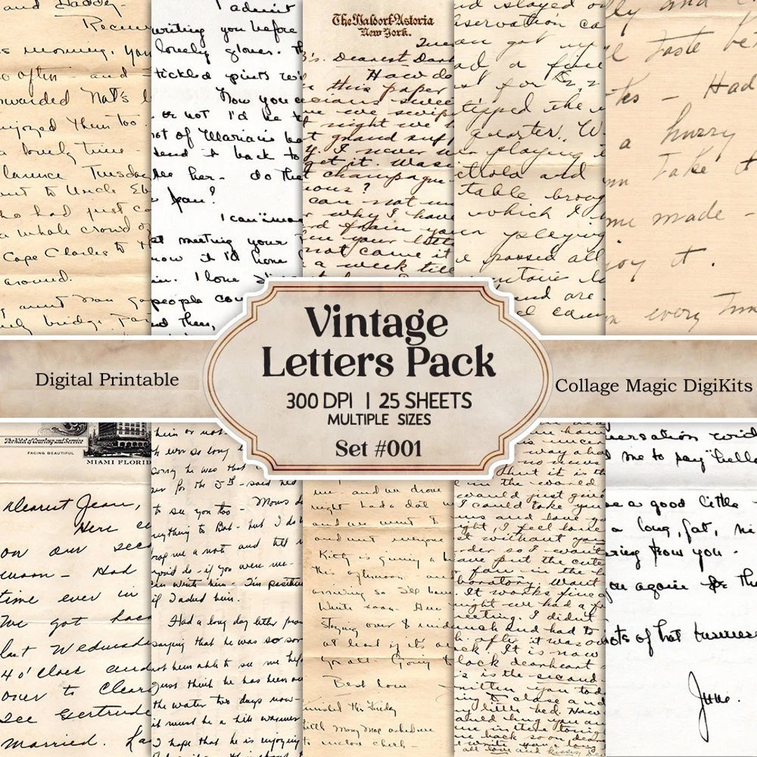 25 Pgs Vintage Handwritten Letters | Digital Paper Kit Antique ...