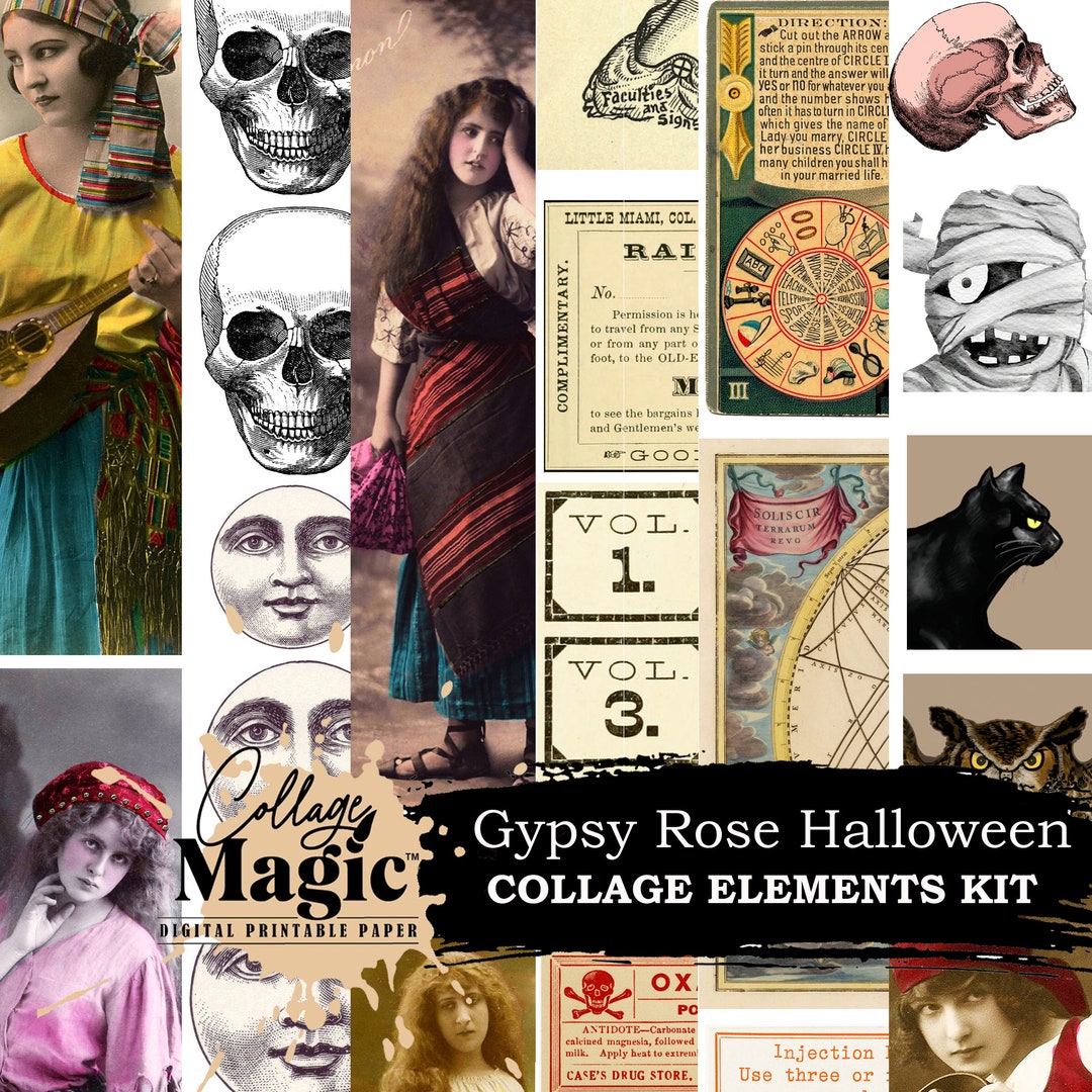 Digital Printable GYPSY ROSE HALLOWEEN Collage Elements Kit for Collage ...