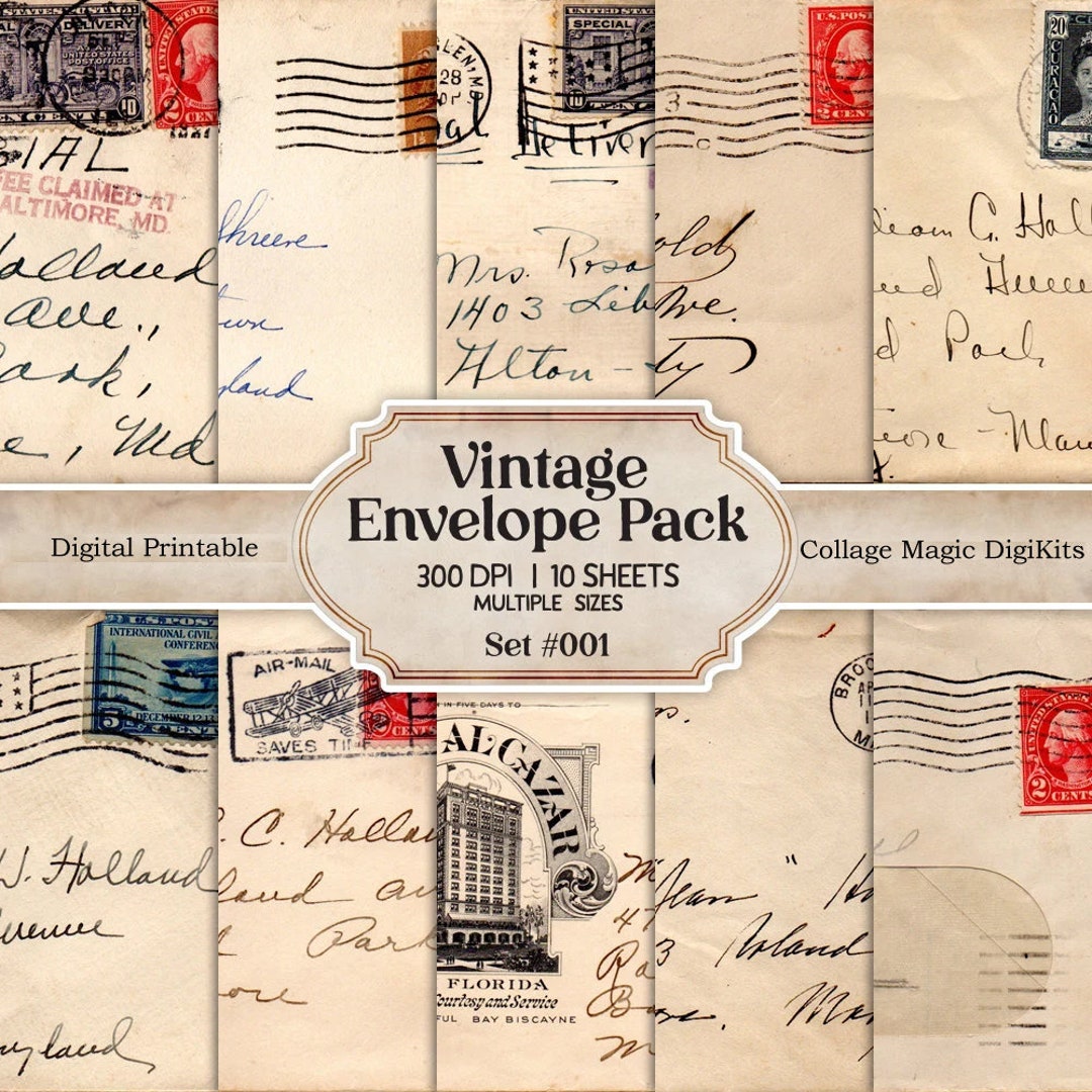 Vintage Antique Printable Envelopes Set #001 | Digital Printable Paper ...