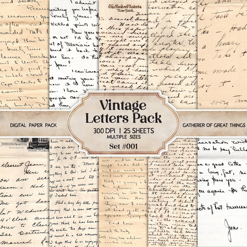25 Vintage Handwritten Letters Digital Paper Kit Antique - Etsy