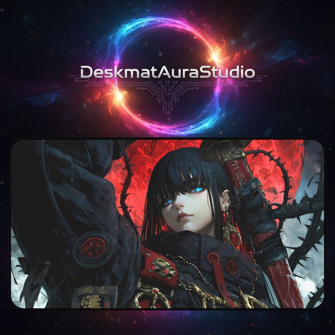 Dark Samurai Girl Desk Mat | Anime Gothic Red Moon Mousepad - Etsy