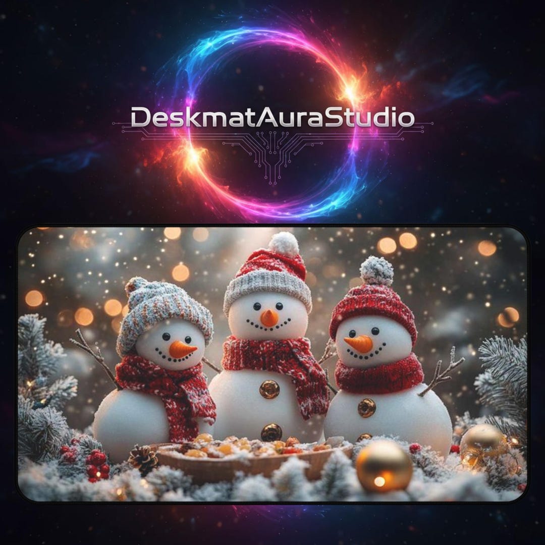 Three Snowmen Winter Scene Desk Mat | Christmas Holiday Mouse Pad - Etsy