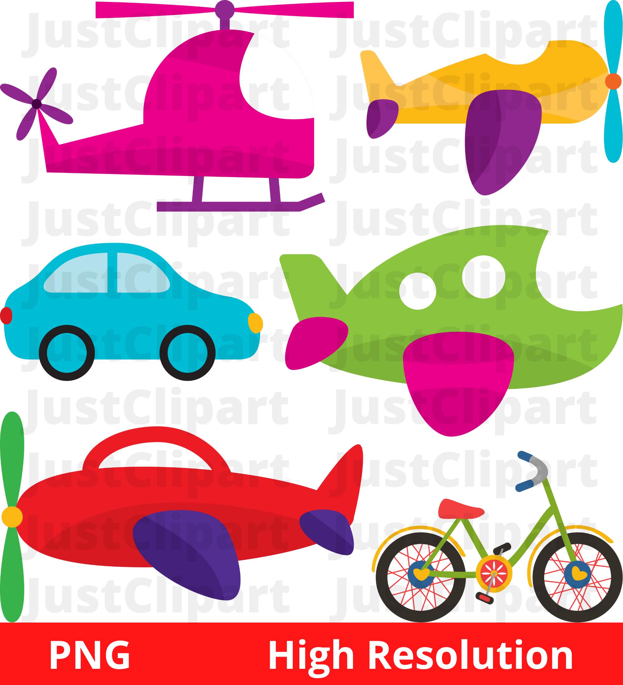 25 Transportation Clipart Bundle | Cars, Trucks, Buses, Planes, Trains ...