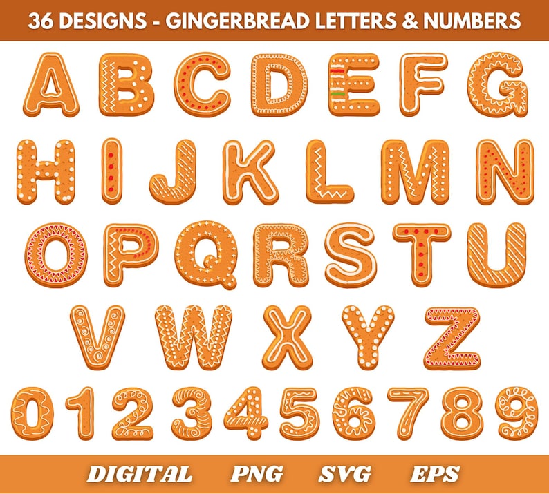 Gingerbread Letters & Numbers SVG Bundle: Christmas Cookie Font ...
