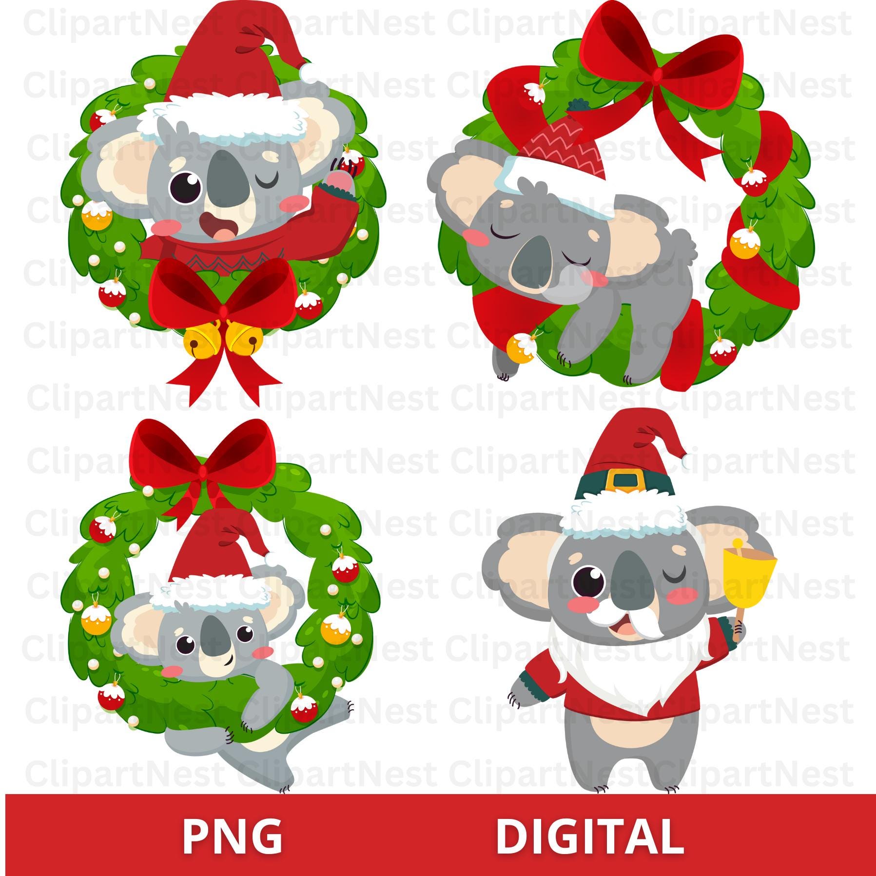 Christmas Koala Clipart, Cute Koala Clipart, Santa Koala SVG, Cute ...
