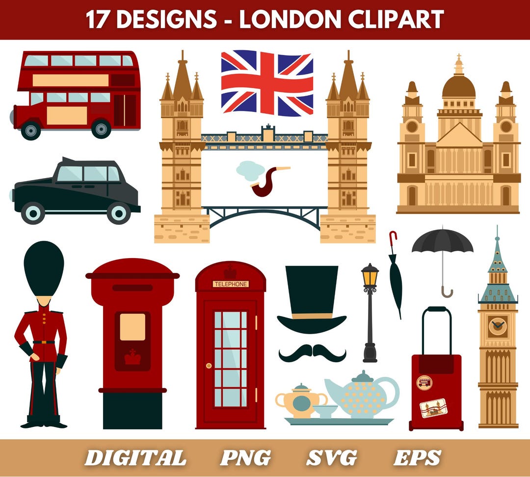 London Travel Clipart Bundle | UK Icons (svg, Png, Eps) (17 Designs) - Etsy