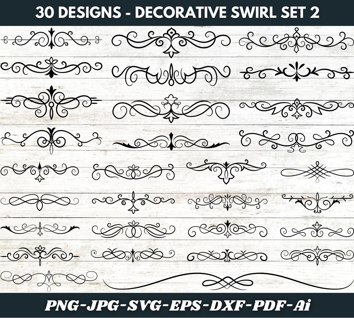 Swirl SVG, Decorative Swirl Clipart, Flourish SVG, Ornamental Swirl PNG ...