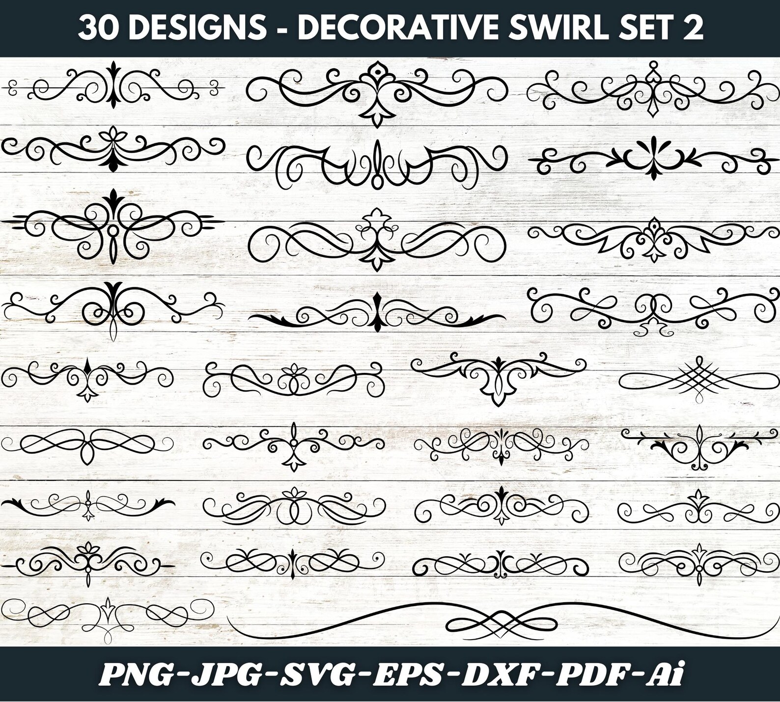 Swirl SVG, Decorative Swirl Clipart, Flourish SVG, Ornamental Swirl PNG ...