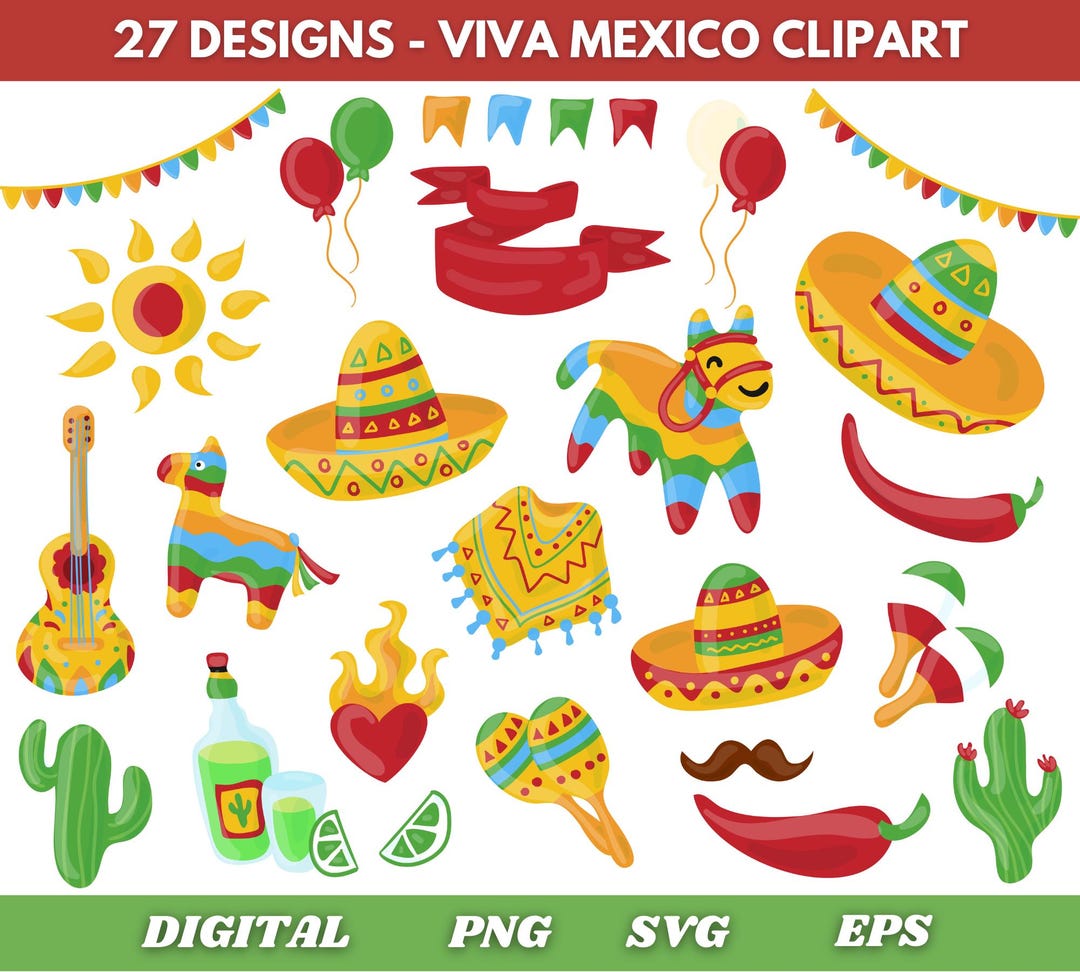 Viva Mexico Clipart Bundle: Fiesta Cinco De Mayo Designs (PNG, SVG, EPS ...