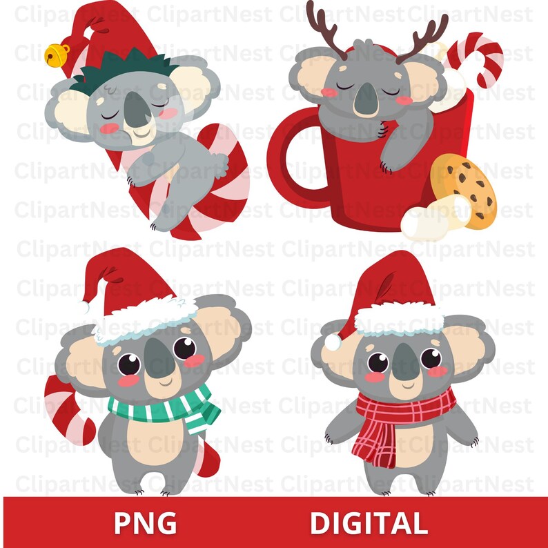Christmas Koala Clipart, Cute Koala Clipart, Santa Koala SVG, Cute ...