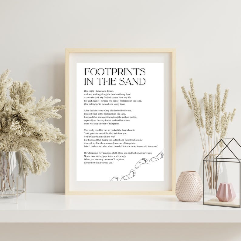 Footprints in the Sand Prayer Printable Wall Art, Modern Christian ...
