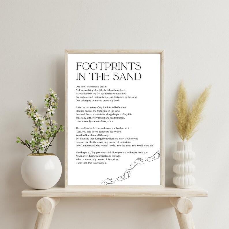 Footprints in the Sand Prayer Printable Wall Art, Modern Christian ...