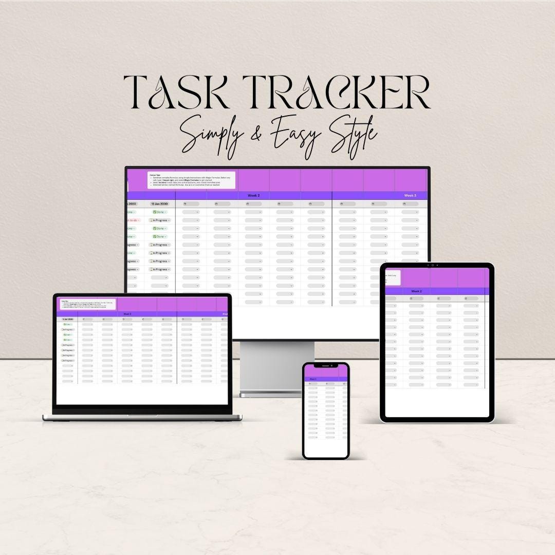Task Tracker Spreadsheet Excel & Google Sheets | Simple Project ...