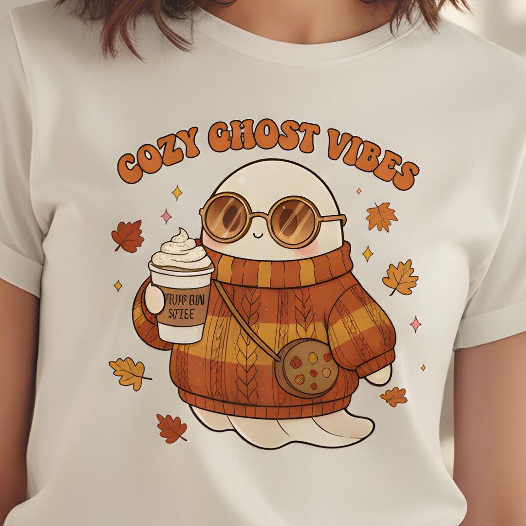 Cozy Ghost Vibes PNG, Cute Fall Ghost Clipart, Pumpkin Spice Ghost ...