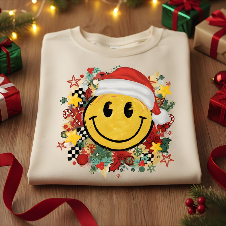 Retro Santa Smiley Face PNG | Christmas Clipart, Festive Sticker ...