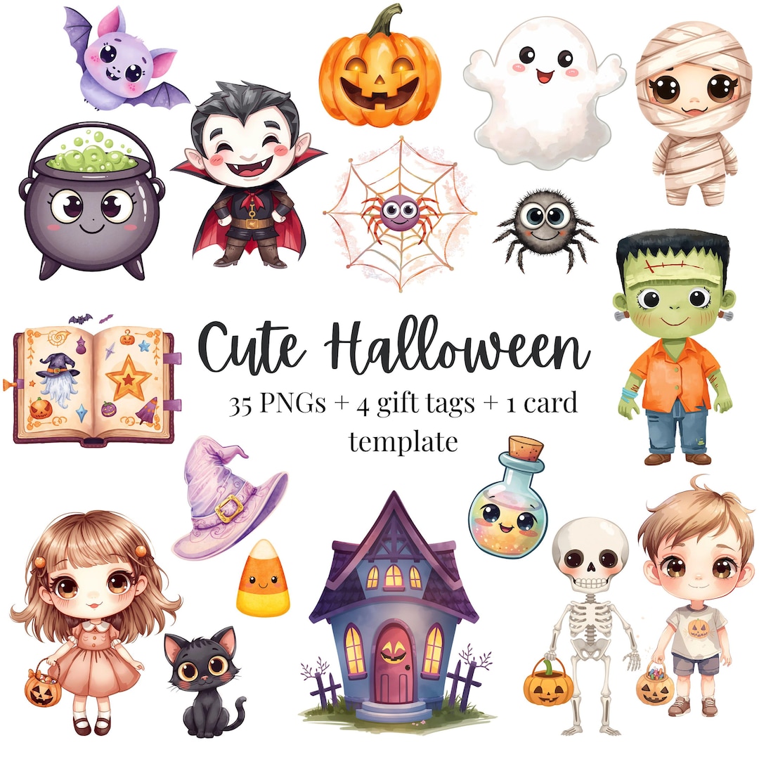 Halloween Clipart Bundle – Spooky PNG Graphics, Gift Tags - Etsy