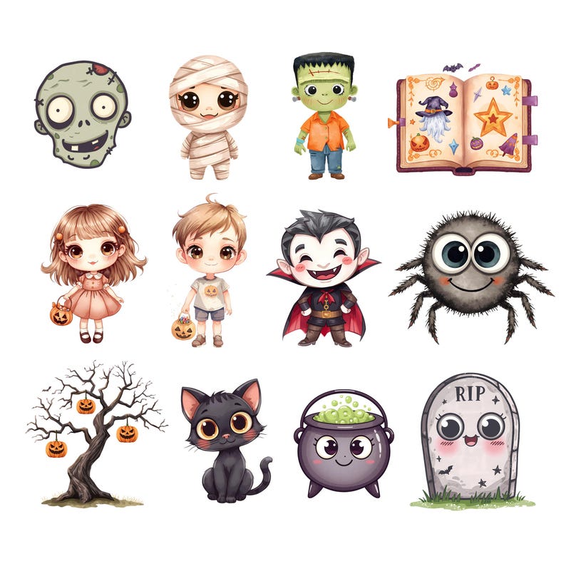 Cute Halloween Clipart Bundle - 35 PNG Files + 4 Gift Tags + 1 ...