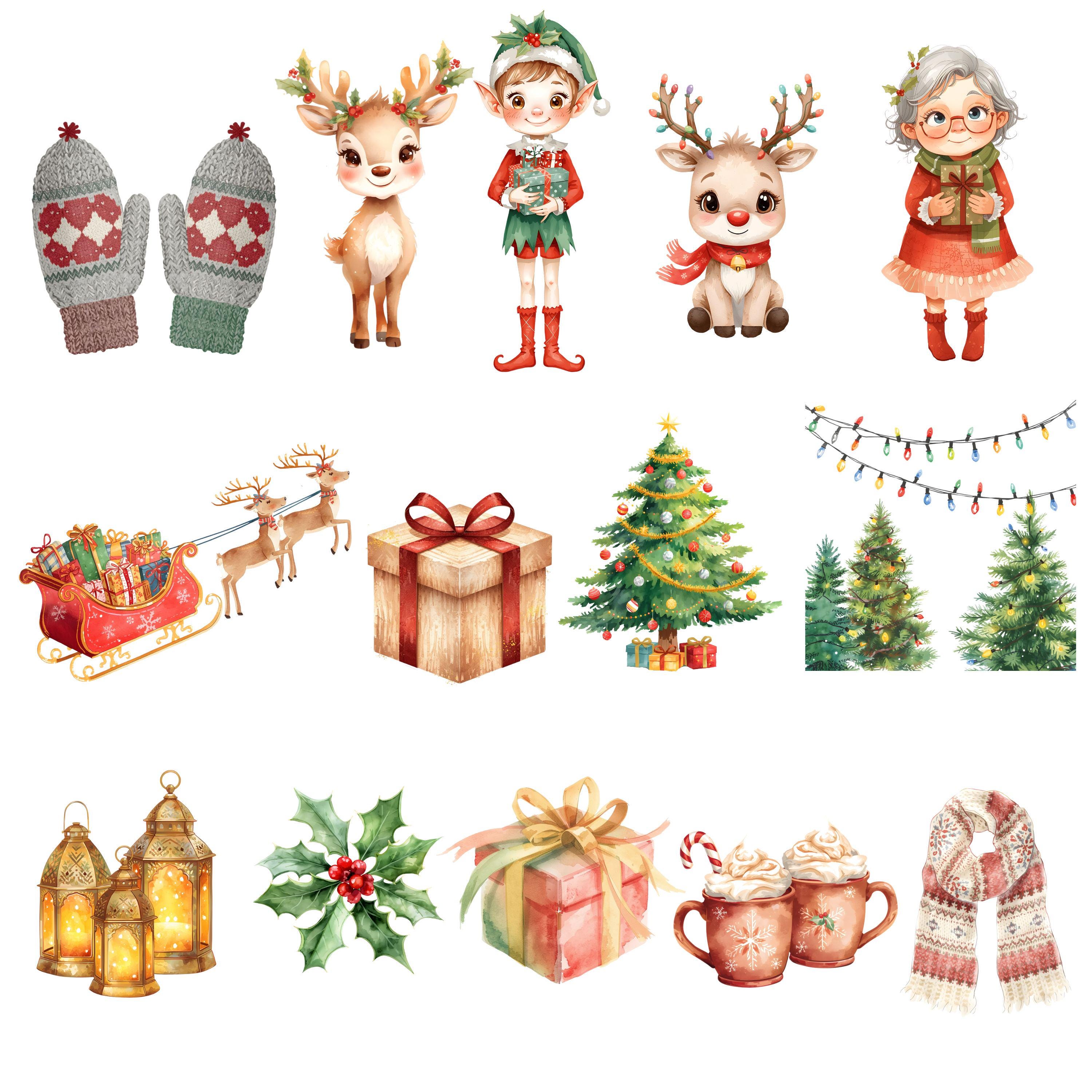 Watercolor Christmas Clipart PNG Bundle, Winter Holiday Graphics ...