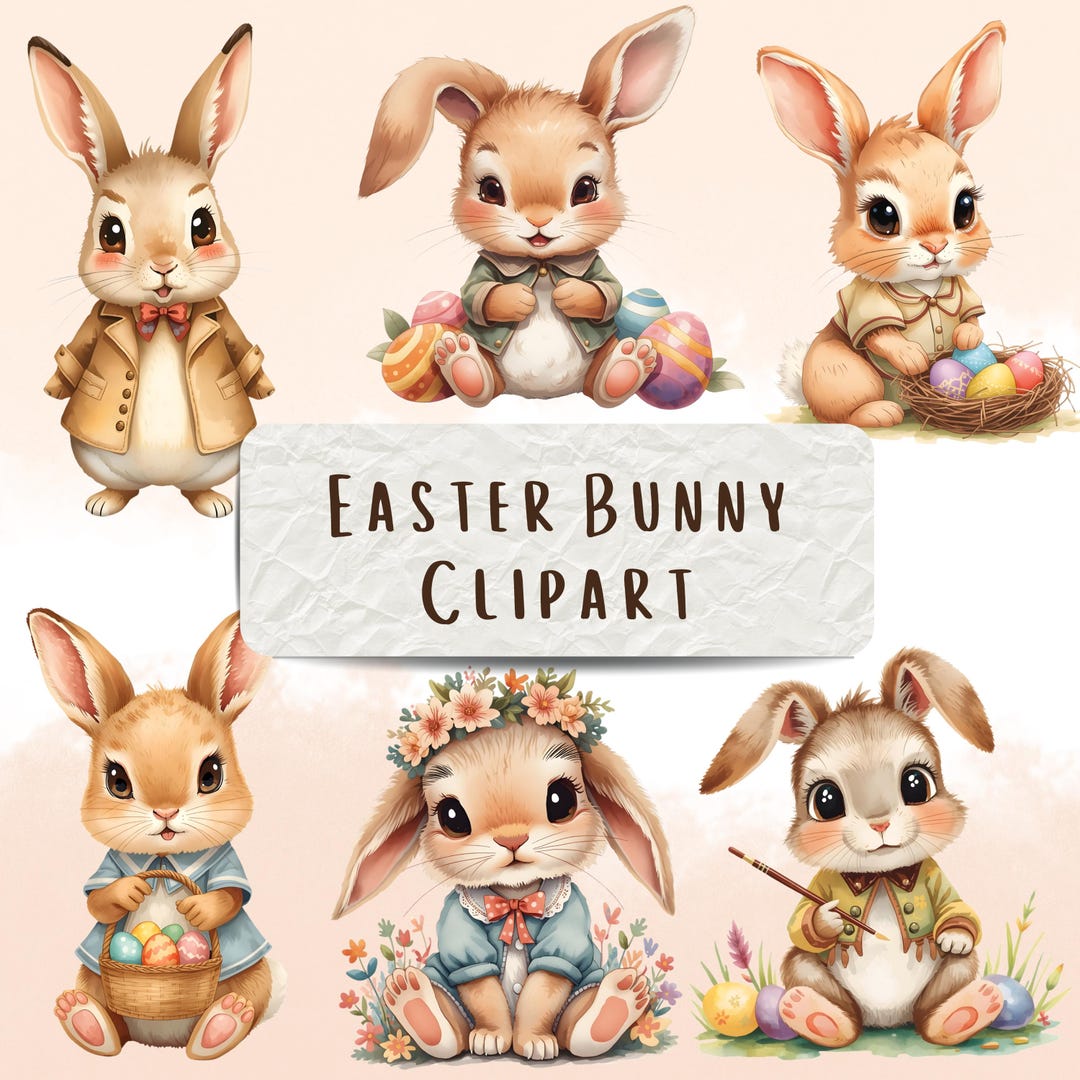 Watercolor Easter Bunny Clipart Bundle, Spring Rabbits With Eggs (300 ...